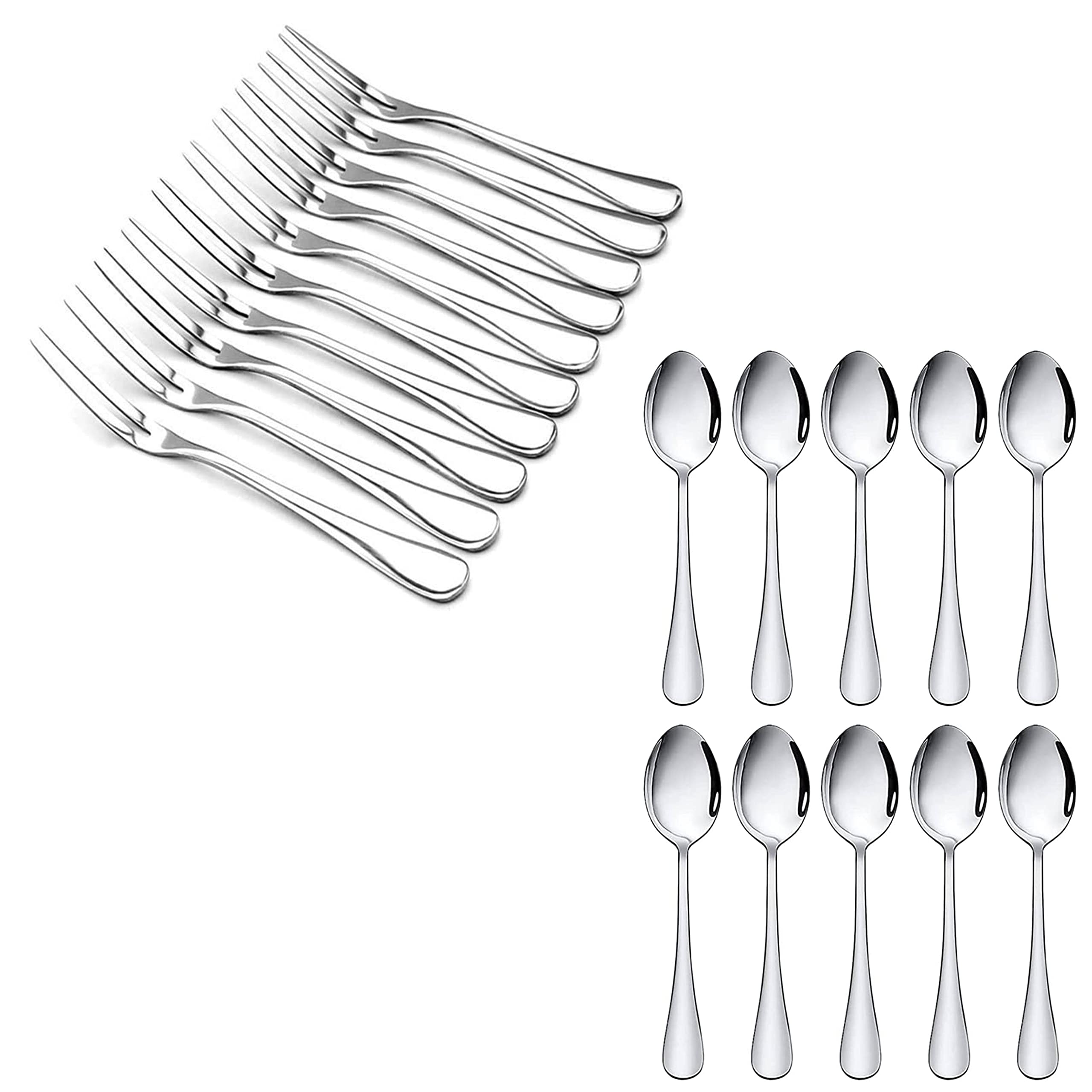 Hosybal Crab Stainless Steel Forks,Escargot Forks 2 Prong Tasting Appetizer Forks Portable Cocktail Salad Fruit Forks Small Appetizer Demitasse Spoons Salad Dessert Coffee Cocktail Espresso Flatware