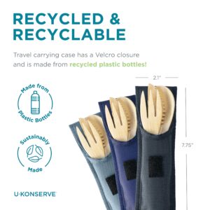 U-Konserve Bamboo Cutlery Set in Recycled Case - Reusable Utensil Spoon Fork Knife - Lightweight for Zero Waste Lunches and Travel - Navy Blue Carrying Case