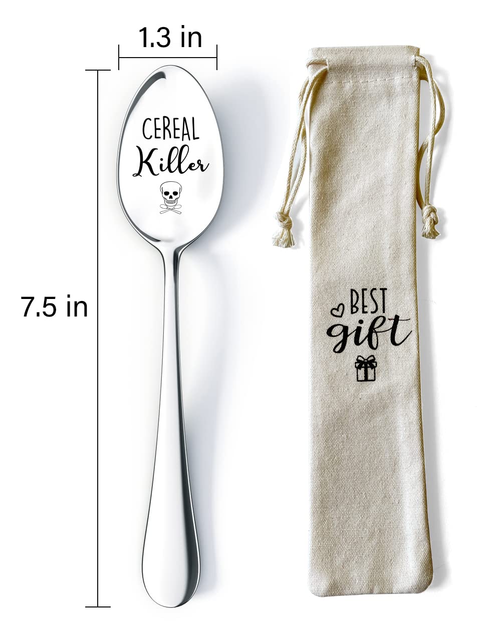 Ptzizi Funny Cereal Killer Engraved Stainless Steel Gourmet Spoon, Dessert Cereal Oats Spoon for Teen Kids Friends Birthday Graduation Thanksgiving Christmas Cereal Lovers Gifts, Silver, 1.3x7