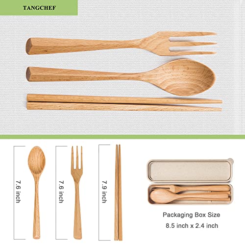 9 Pieces Wood Flatware Set Japanese Style Utensils Wooden Tableware Spoon Travel Cutlery Chopsticks Fork for Eating Portable High Heat Resistant Kitchen Home Camping Picnic School Students