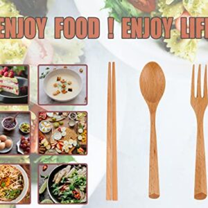 9 Pieces Wood Flatware Set Japanese Style Utensils Wooden Tableware Spoon Travel Cutlery Chopsticks Fork for Eating Portable High Heat Resistant Kitchen Home Camping Picnic School Students