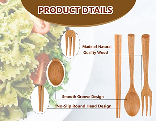 9 Pieces Wood Flatware Set Japanese Style Utensils Wooden Tableware Spoon Travel Cutlery Chopsticks Fork for Eating Portable High Heat Resistant Kitchen Home Camping Picnic School Students