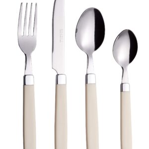 EXZACT Cutlery Set 16pcs Stainless Steel - Coloured Handles - 4 x Forks, 4 x Knives, 4 x Table Spoons, 4 x Tea Spoons - WF23 Cream