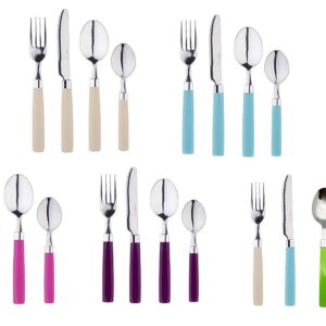 EXZACT Cutlery Set 16pcs Stainless Steel - Coloured Handles - 4 x Forks, 4 x Knives, 4 x Table Spoons, 4 x Tea Spoons - WF23 Cream