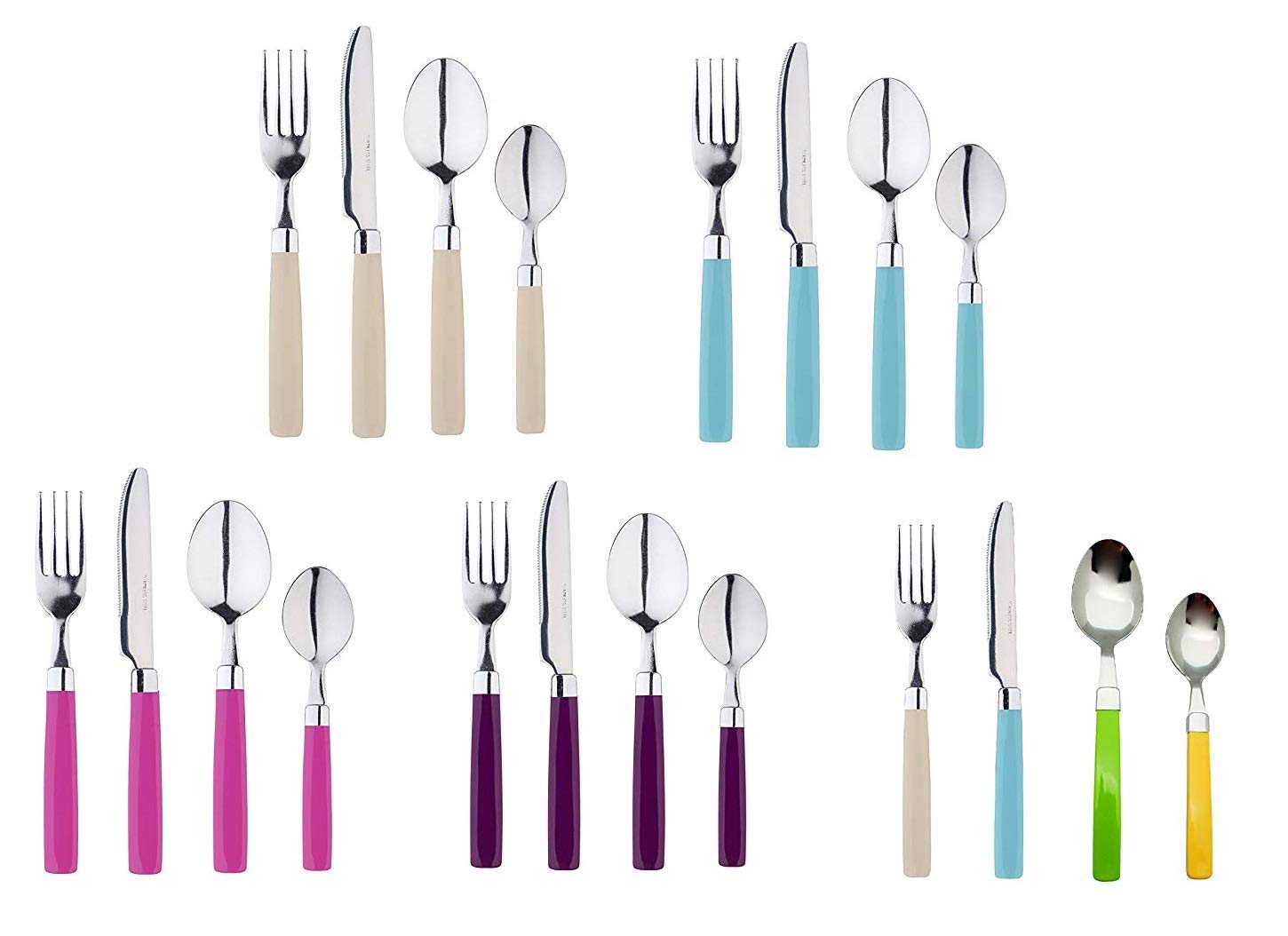 EXZACT Cutlery Set 16pcs Stainless Steel - Coloured Handles - 4 x Forks, 4 x Knives, 4 x Table Spoons, 4 x Tea Spoons - WF23 Cream