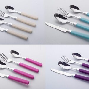 EXZACT Cutlery Set 16pcs Stainless Steel - Coloured Handles - 4 x Forks, 4 x Knives, 4 x Table Spoons, 4 x Tea Spoons - WF23 Cream