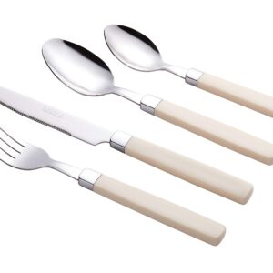 EXZACT Cutlery Set 16pcs Stainless Steel - Coloured Handles - 4 x Forks, 4 x Knives, 4 x Table Spoons, 4 x Tea Spoons - WF23 Cream