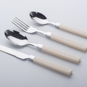 EXZACT Cutlery Set 16pcs Stainless Steel - Coloured Handles - 4 x Forks, 4 x Knives, 4 x Table Spoons, 4 x Tea Spoons - WF23 Cream