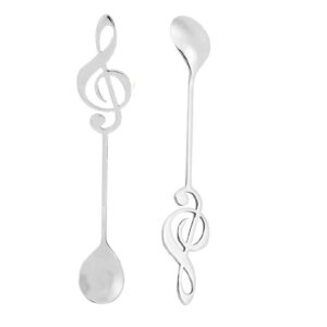 Somswcpass 5 Pcs Creative Music Note Coffee Spoon Stainless Steel Spoons, Staff Musical Notation Shaped Teaspoon, Small Dessert Spoon for Coffee Stirring Drink Mixing Milkshake Jam (Silver)