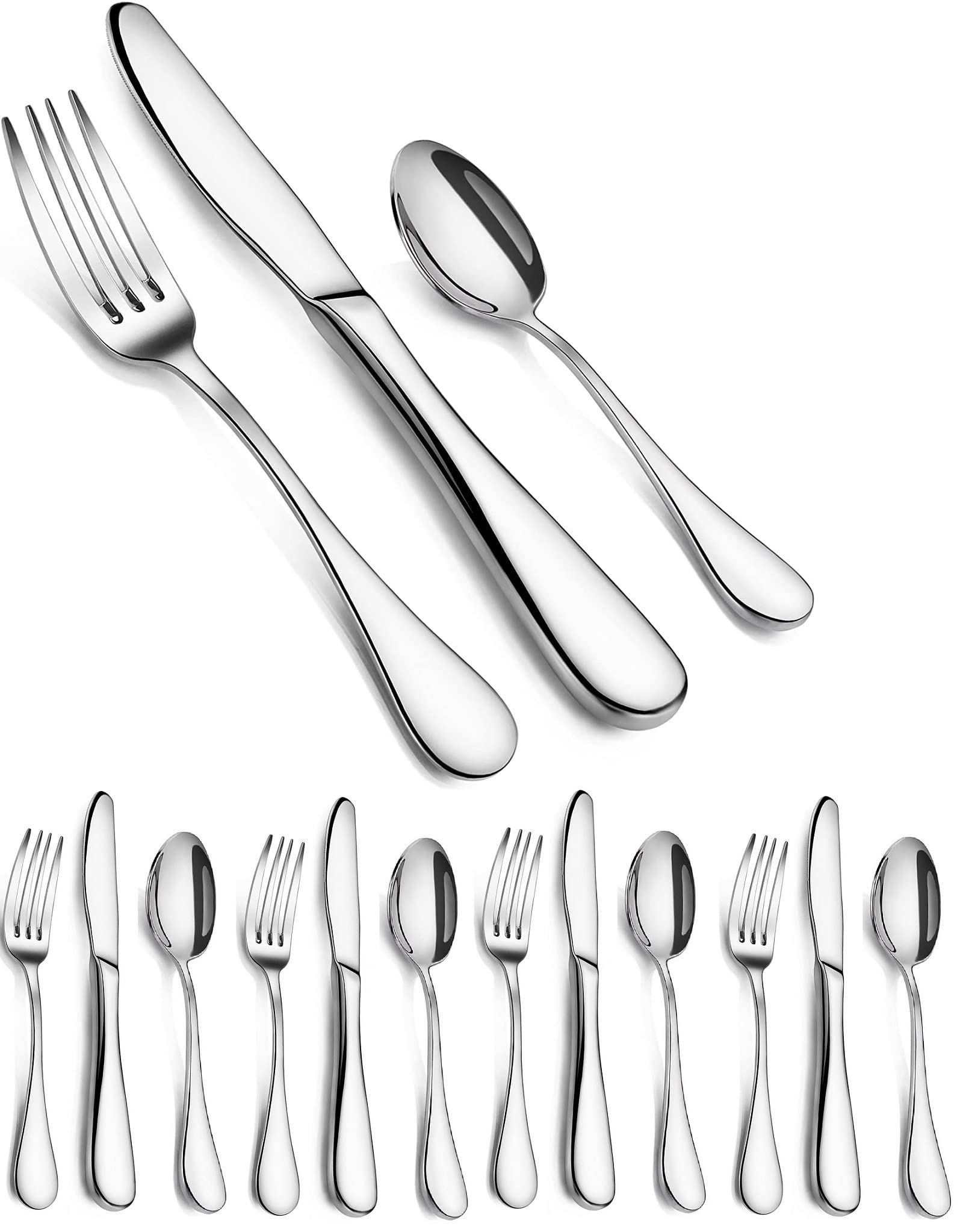 Rustproof Flatware Set for 5 Stainless Steel Flatware Cutlery 15 Pcs Silverware Dinner Knife Forks and Spoons Dinning Silver Tableware Eating Utensils for Home and Restaurant Lunch Dinner