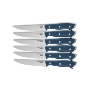 dash zakarian 6-piece steak knife set, non-serrated full tang german steel blade, blue