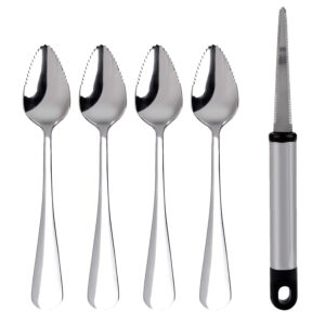 grapefruit spoons, justdolife grapefruit dessert spoons stainless steel half serrated citrus fruit vintage dessert spoons gift for kitchen (5 pack)