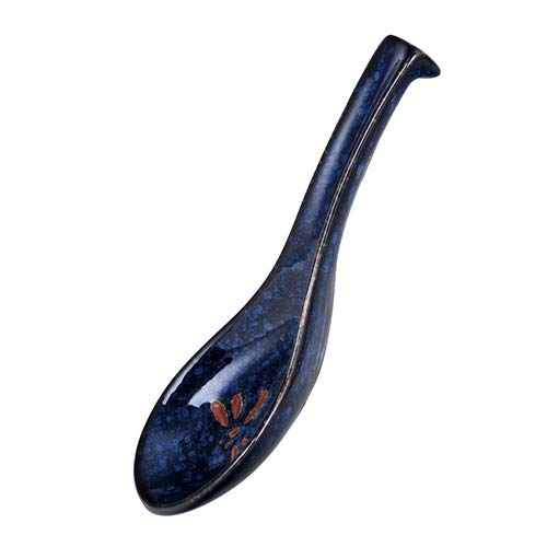 Japanese Soup Spoon with Painted Dragonfly Design, Ceramic Spoons for Ramen and Soups, 5.75 Inches