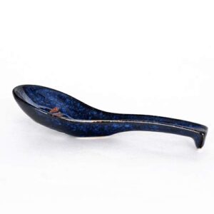 Japanese Soup Spoon with Painted Dragonfly Design, Ceramic Spoons for Ramen and Soups, 5.75 Inches