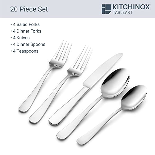 Kitchinox Alton Bay Satin 20-piece Stainless Steel Silverware Set, Flatware Service for 4