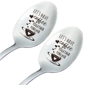 three human 2 pieces let's have coffee together forever spoon, gift for friends or girlfriend coffee lover