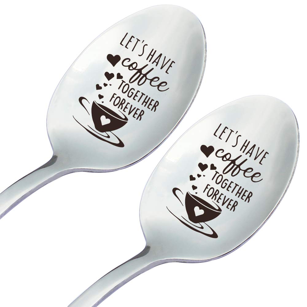 Three Human 2 Pieces Let's Have Coffee Together Forever Spoon, Gift for Friends or Girlfriend Coffee Lover