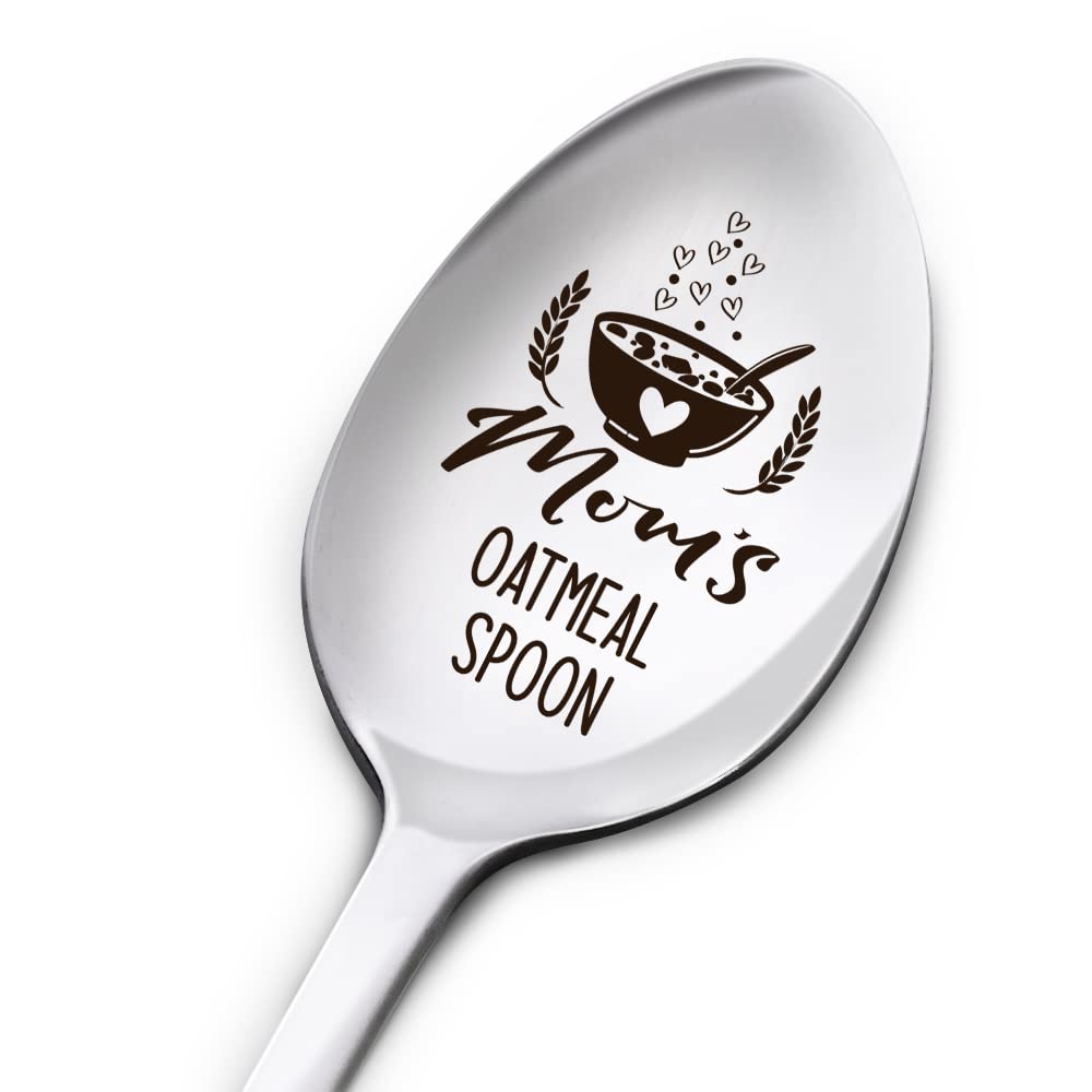 Spoon Gift for Mom, Mom's Oatmeal Spoon, Mother’s Day Birthday Thanksgiving Christmas Gifts for Best Mom Ever, Mom Gifts from Daughter Son Husband, Engraved Stainless Steel Spoon GIfts for Mom Mother