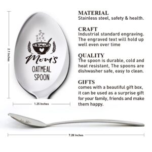 Spoon Gift for Mom, Mom's Oatmeal Spoon, Mother’s Day Birthday Thanksgiving Christmas Gifts for Best Mom Ever, Mom Gifts from Daughter Son Husband, Engraved Stainless Steel Spoon GIfts for Mom Mother