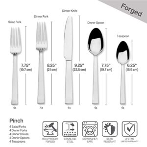 Mikasa Pinch Forged Stainless Steel 20 Piece Flatware Set, Service For 4