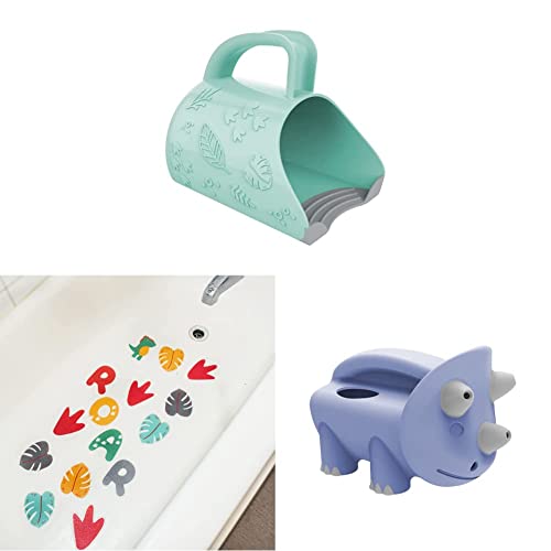 Dr. Brown's CleanUp Dino-Pour Bath Rinse Cup, 0m+ with Sit & Splash Non-Slip Bath Stickers, 15 Count, Dino Design, and Pour & Roar Watering Can, 6m+, BPA Free, Certified Plastic Neutral