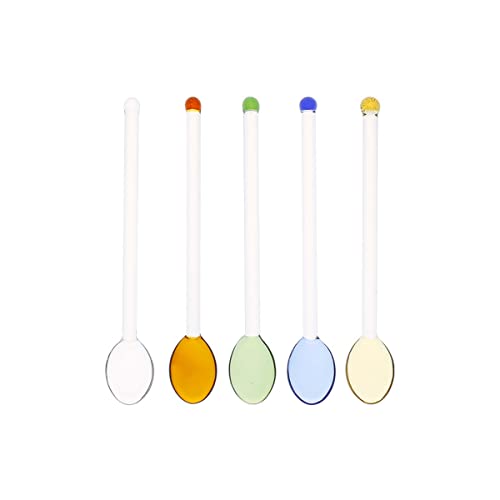 GULELAYAR 5 Pieces Glass Spoons for Coffee Teaspoons Glass Stirring Spoon Rod 5.9 inch Coffee Stirrers Ice Tea Spoon Glass Mixing Spoon for Tea SugarHome Bar Party