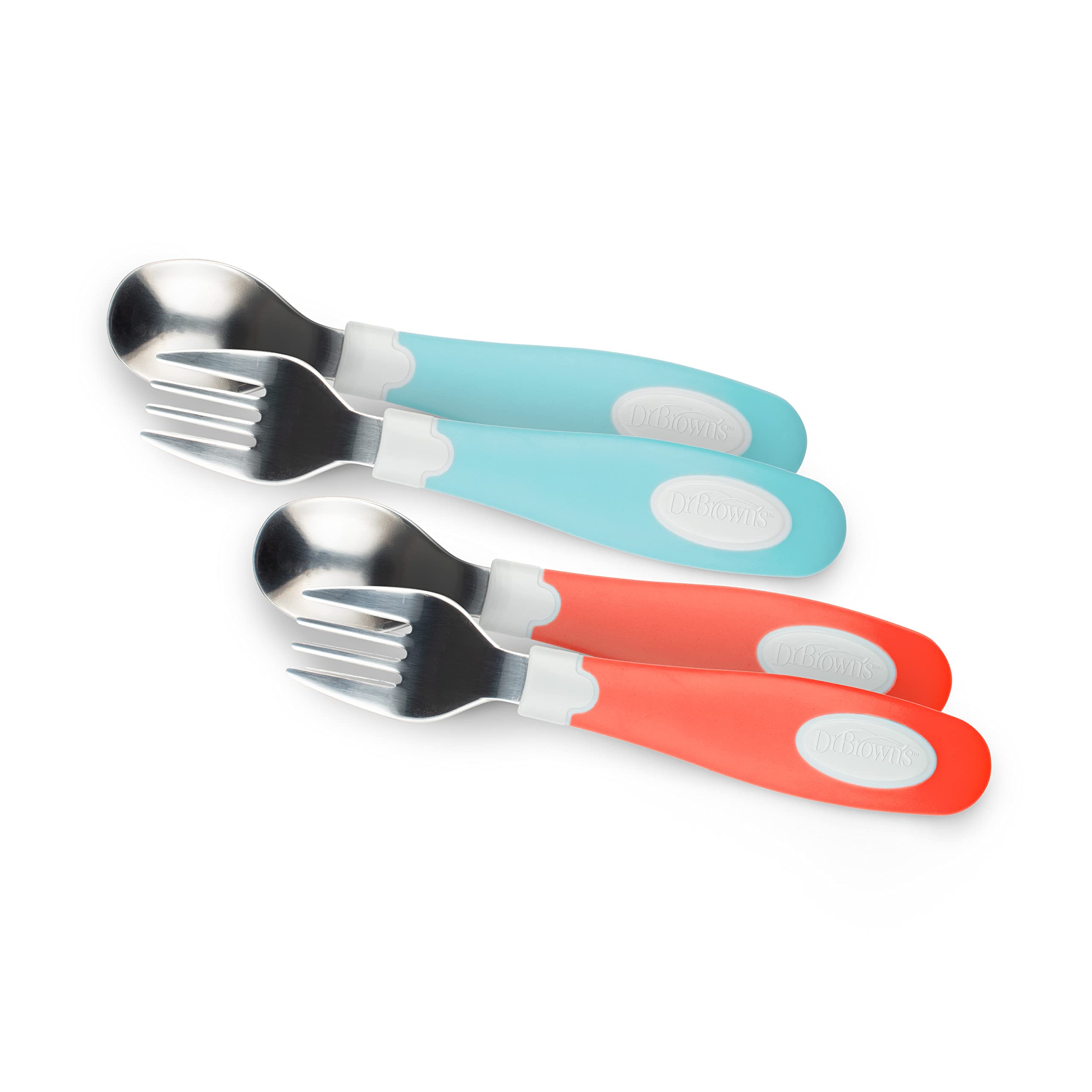 Dr. Brown’s Designed to Nourish Soft-Grip Spoon and Fork Set, Coral & Teal, 4-Pack