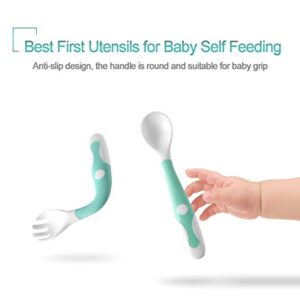 Qshare Baby Utensils Spoons with Travel Safe Case, Toddlers Feeding Training Spoon with Easy Grip and Bendable Function, Perfect Self Feeding Learning Spoons…