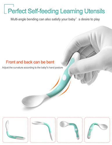 Qshare Baby Utensils Spoons with Travel Safe Case, Toddlers Feeding Training Spoon with Easy Grip and Bendable Function, Perfect Self Feeding Learning Spoons…