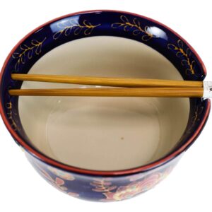 Ebros Midnight Purple Mandala Purple Floral Blossoms Ramen Udon Noodles Large 6.25"D Soup Bowl With Bamboo Chopsticks And Built In Rest Set for Asian Dining Rice Meal Bowls Decor Kitchen