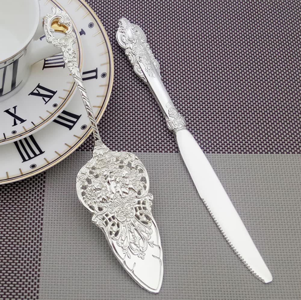 Singring Cake Knife and Server Set Wedding Cake Serving Set Zinc Alloy Cake Knife Shovel Silver Plated Set Birthday Cake Cutter