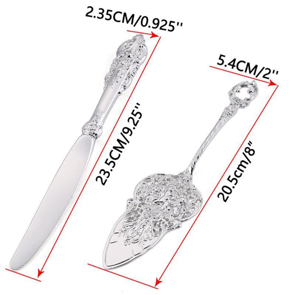 Singring Cake Knife and Server Set Wedding Cake Serving Set Zinc Alloy Cake Knife Shovel Silver Plated Set Birthday Cake Cutter