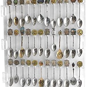 DisplayGifts All Clear Acrylic Spoon Display Case Rack to Hold 36 Souvenir or Tea Spoons Wall Mount Spoon Rack Cabinet with Door for Protection