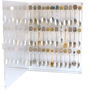 DisplayGifts All Clear Acrylic Spoon Display Case Rack to Hold 36 Souvenir or Tea Spoons Wall Mount Spoon Rack Cabinet with Door for Protection