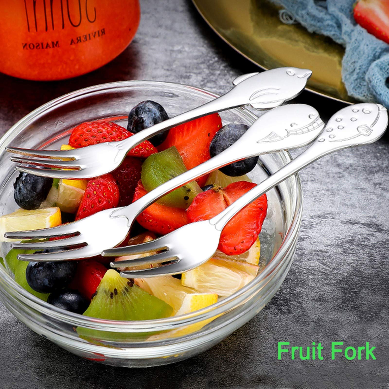 Maydahui 6PCS Cute Coffee Spoons Fish Shape Spoon and Fork 5.1 inch 18/10（304）Stainless Steel Dolphin Whale Puffer Teaspoon Dessert Ice-cream Spork Fruit Forks Design for Home Kitchen Restaurant