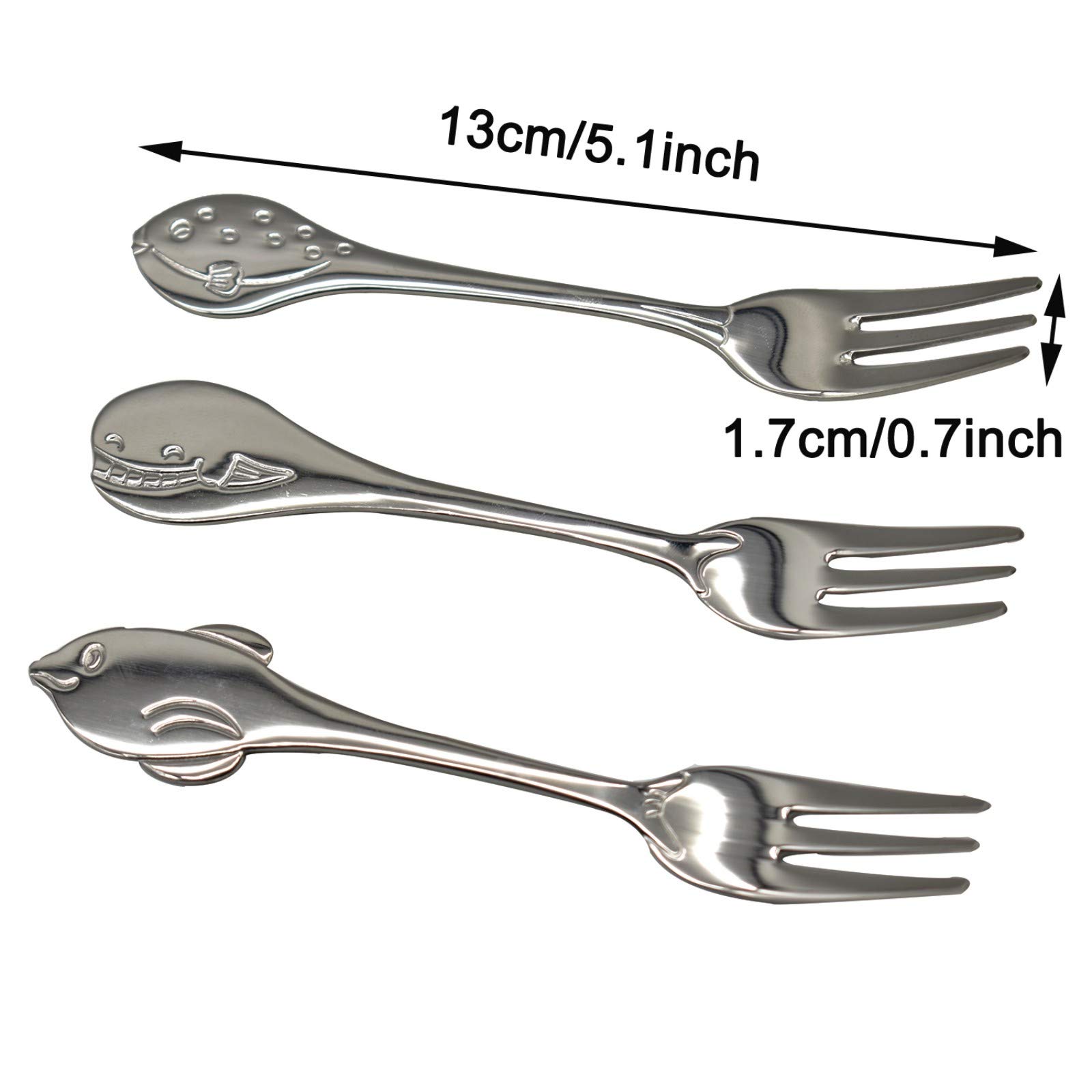 Maydahui 6PCS Cute Coffee Spoons Fish Shape Spoon and Fork 5.1 inch 18/10（304）Stainless Steel Dolphin Whale Puffer Teaspoon Dessert Ice-cream Spork Fruit Forks Design for Home Kitchen Restaurant