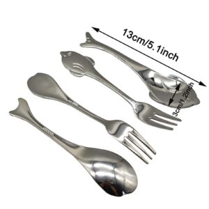 Maydahui 6PCS Cute Coffee Spoons Fish Shape Spoon and Fork 5.1 inch 18/10（304）Stainless Steel Dolphin Whale Puffer Teaspoon Dessert Ice-cream Spork Fruit Forks Design for Home Kitchen Restaurant