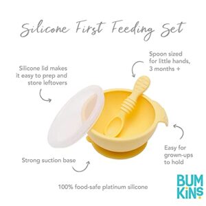 Bumkins Baby Bowl, Silicone Feeding Set with Suction for Baby and Toddler, Includes 4 Spoons and Lid, First Feeding Set, Training Essentials for Baby Led Weaning for Babies 4 Months Up, Pineapple