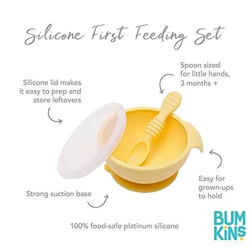 Bumkins Baby Bowl, Silicone Feeding Set with Suction for Baby and Toddler, Includes 4 Spoons and Lid, First Feeding Set, Training Essentials for Baby Led Weaning for Babies 4 Months Up, Pineapple