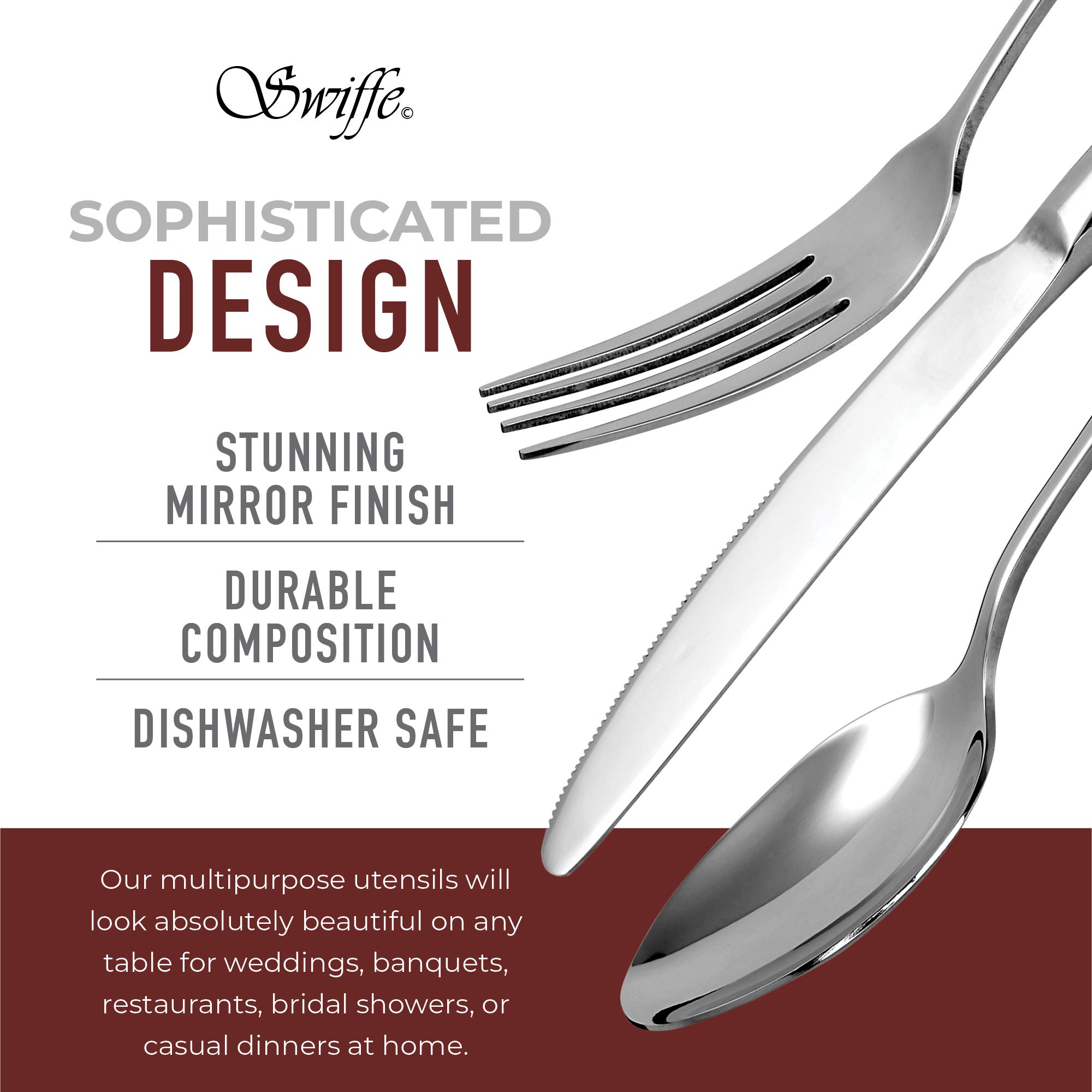 20 Piece 18/10 Stainless Steel Silverware Set - Multipurpose Flatware Utensils for Party, Wedding, Restaurant, Home Dining, Elegant Mirror Finish - Durable, Dishwasher Safe - Service for 4 - by Swiffe