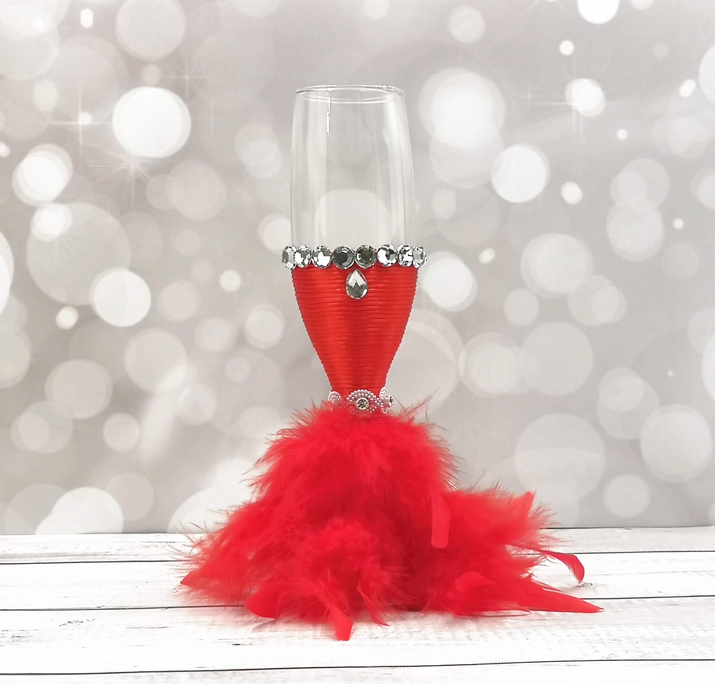 Abbie Home Bride and Groom Wedding Champagne Toasting Flute - Mr Mrs Wine Glasses Wedding Toasting Glasses with Feather Dress Red Suit Rhinestone, Set of 2 (Glass Set)