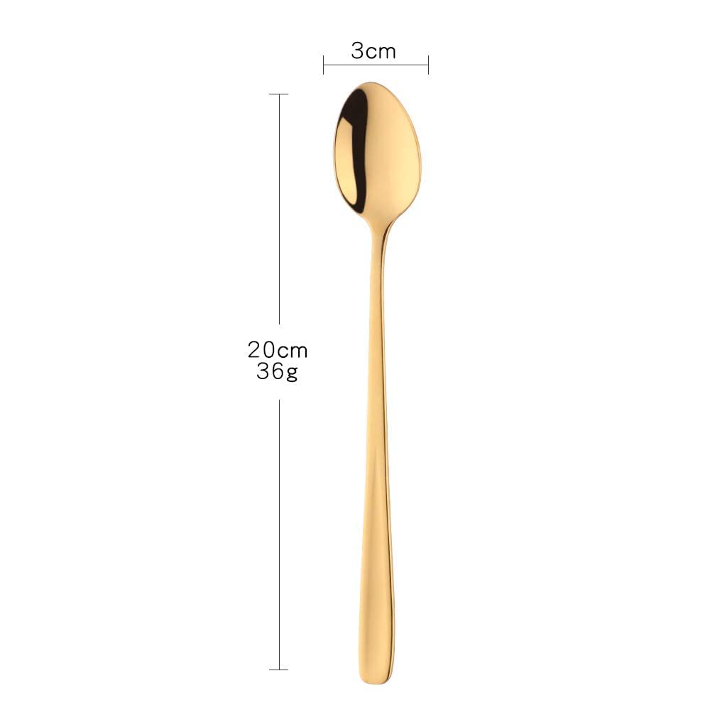 YDware Long Handle Ice Tea Spoons, 7.87 Inches Coffee Spoon, 18/10 Stainless Steel Long Spoon, Ice Cream Spoon, Cocktail Stirring Spoons, Gold Set of 8 in Pink Gift Box