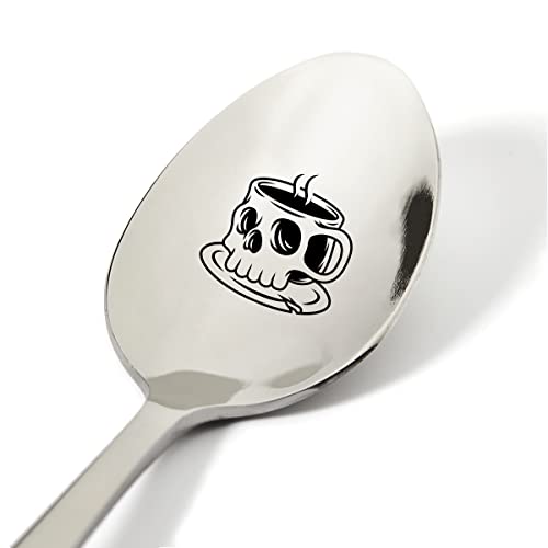 Coffee Lovers Gift Ideas,Skull Coffee Cup Pattern Spoon Engraved Stainless Steel Funny Present, Novelty Spoon Gifts for Men Women Birthday Xmas (7.5")