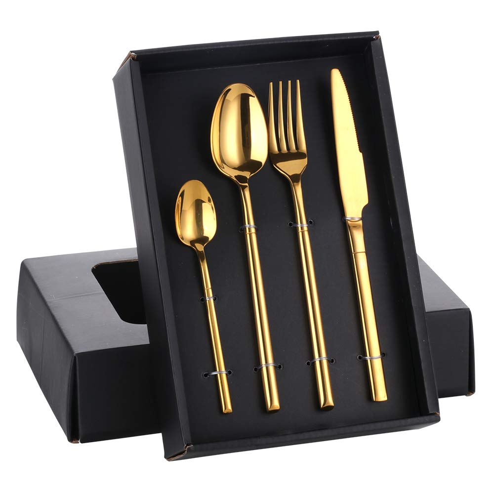 Buyer Star 20-Piece Silverware Set, Gold Flatware Cutlery Set, Stainless Steel 18/10 Utensil Forks Spoons Knives Set Service for 5 with Gift Box, Mirror Polished, Dishwasher Safe