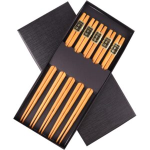 limoer chopsticks reusable japanese style 5-pairs set of natural wood chopsticks gift boxwood style 8.86 inch