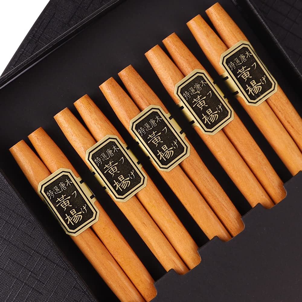 Limoer Chopsticks Reusable Japanese Style 5-Pairs Set of Natural Wood Chopsticks Gift boxwood style 8.86 Inch