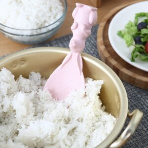 YunQin 2Pcs Creative Cute Rabbit Non-Stick Rice Scoop,Bunny Shape Standable Rice Scooper,Household Rice Cooker Rice Spoon,Cartoon Rice Spoon(Pink+Beige)