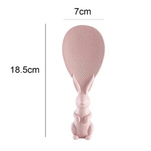 YunQin 2Pcs Creative Cute Rabbit Non-Stick Rice Scoop,Bunny Shape Standable Rice Scooper,Household Rice Cooker Rice Spoon,Cartoon Rice Spoon(Pink+Beige)