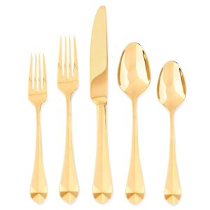 hampton forge beechwood gold-20 flatware set, service for 4, forged, 18/10, 24kt, 20-piece, silver and gold