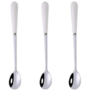 goeielewe 3pcs mixing spoons for coffee, dessert, ice cream, milkshake, stainless steel iced teaspoon with ceramic handle tablespoons espresso cocktail stirring spoons, 6.8-inch (white)